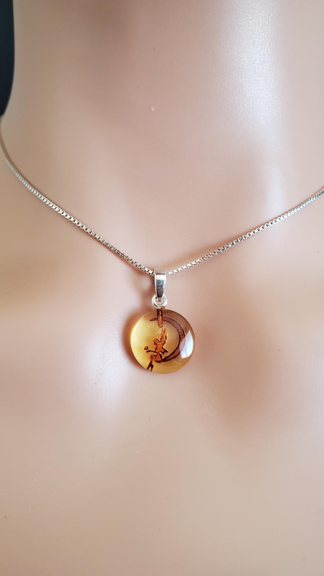 Baltic Amber Fairy on the Moon Cameo Pendant/ Amber Faerie Necklace ...
