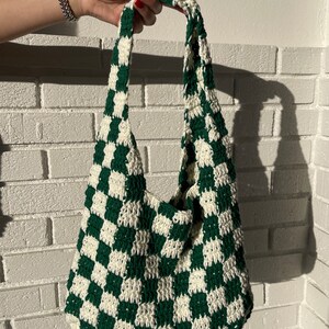 Forest Green and White Checkered Crochet Bag - Etsy