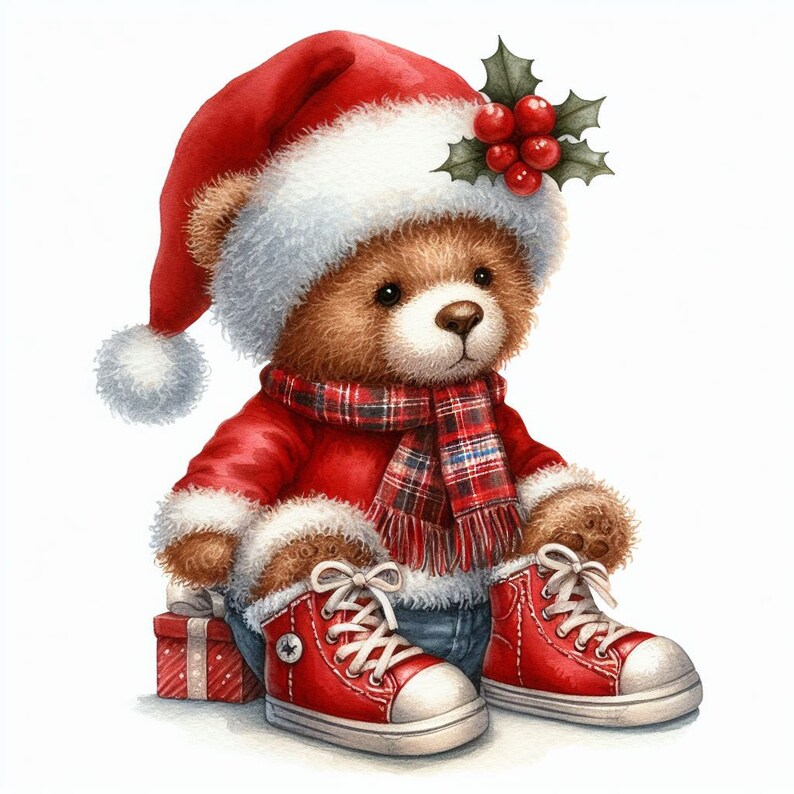 Merry Christmas Teddy Bear Watercolor Set, Digital Download for Card ...