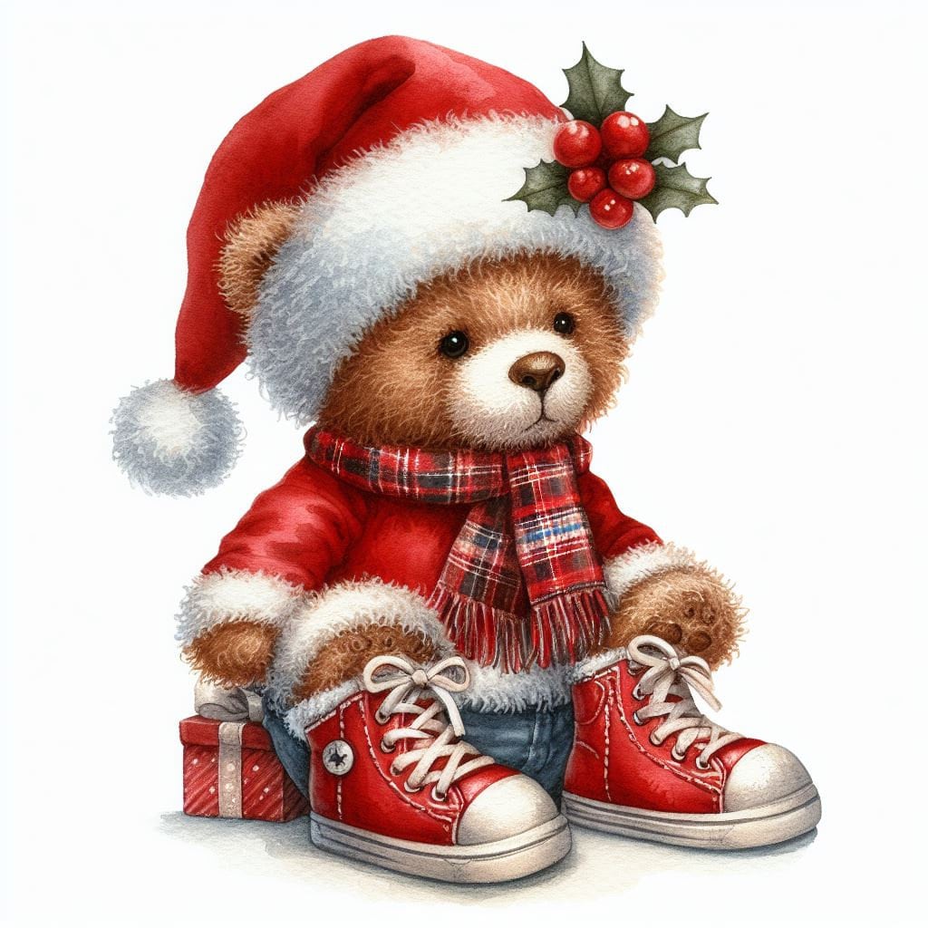 Merry Christmas Teddy Bear Watercolor Set, Digital Download for Card ...