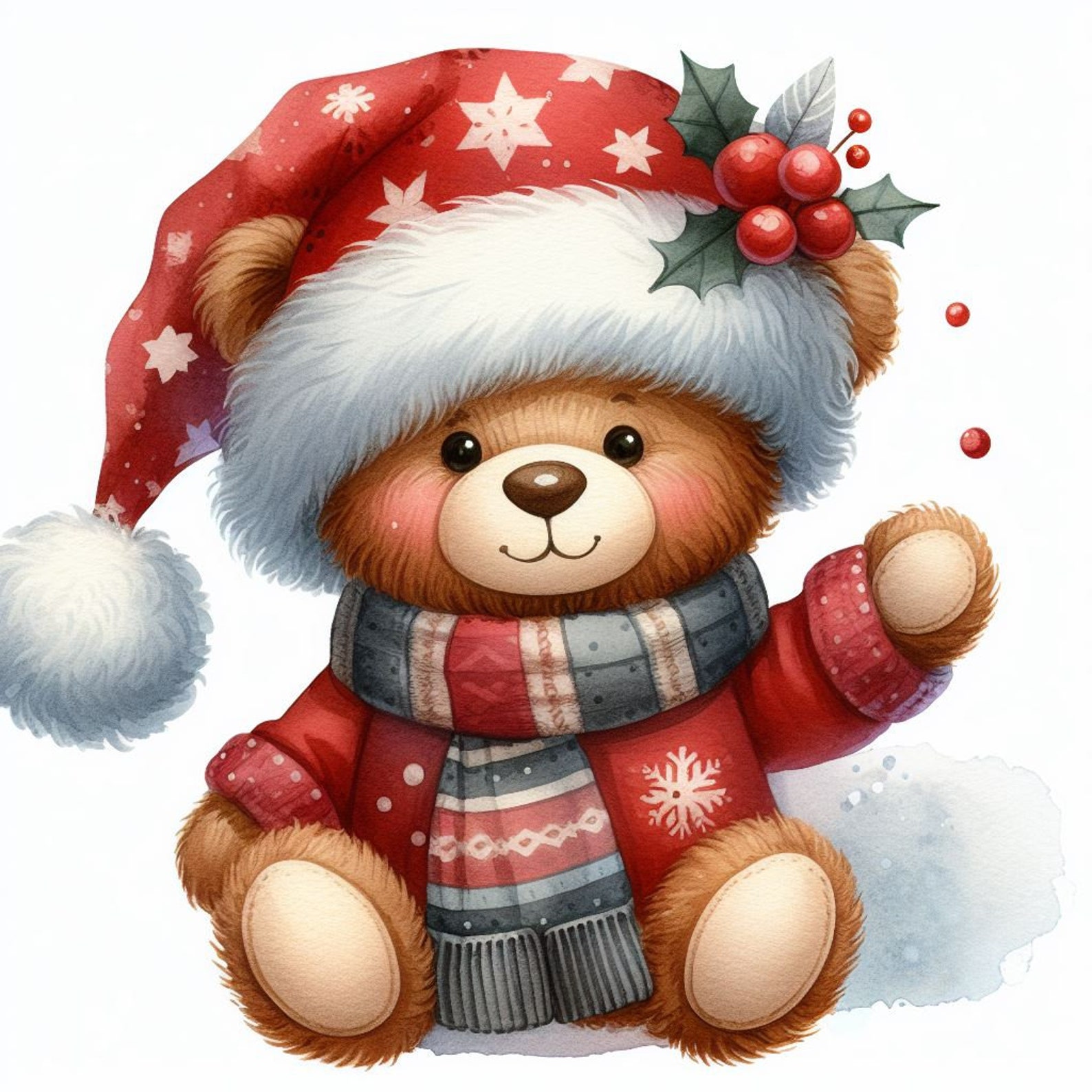 Merry Christmas Teddy Bear Watercolor Set, Digital Download for Card ...