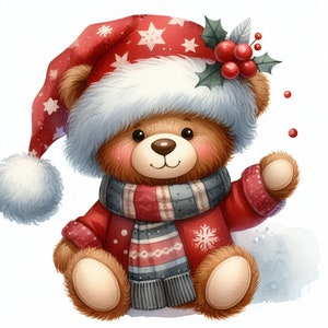 Merry Christmas Teddy Bear Watercolor Set, Digital Download for Card ...