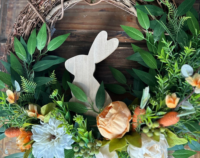Easter Wreath With Peach Peonies and White Florals | Rustic Easter ...