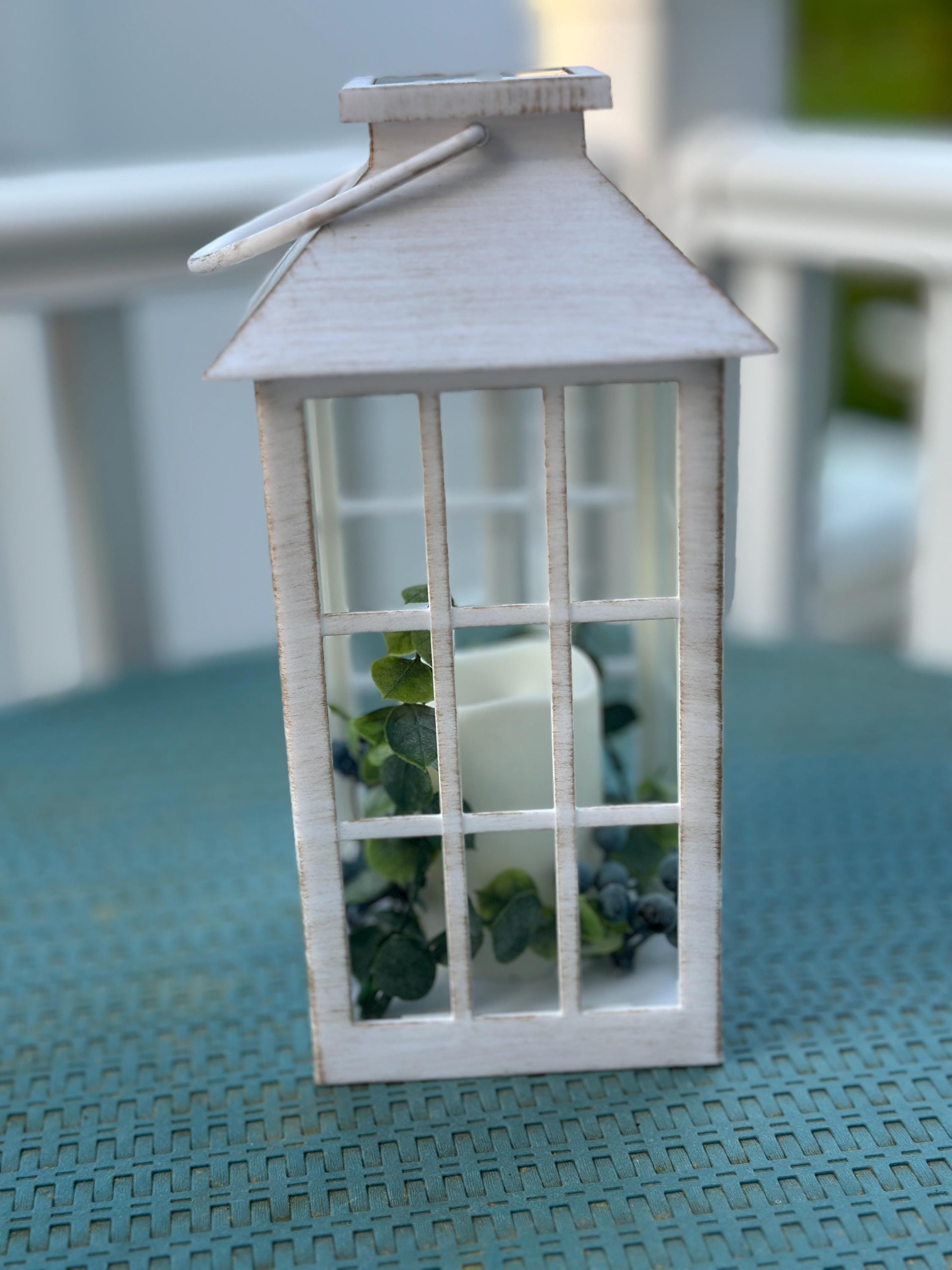 Solar Powered White Lantern With Faux Candle and Artificial Flowers ...