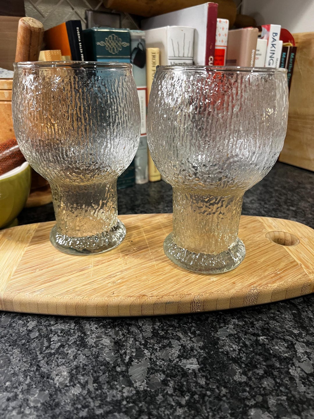 Set of 2 Mid-century Modern Crinkle Glass Beer Glasses - Textured ...