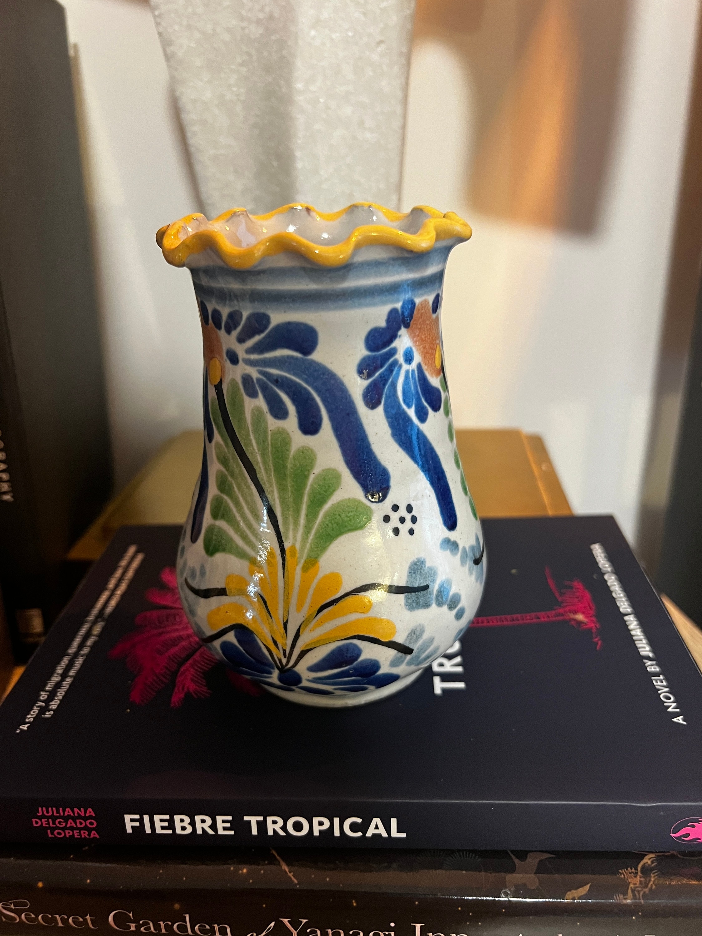 Vintage Casa Rugerio Hand-painted Blue and Yellow Vase - Etsy