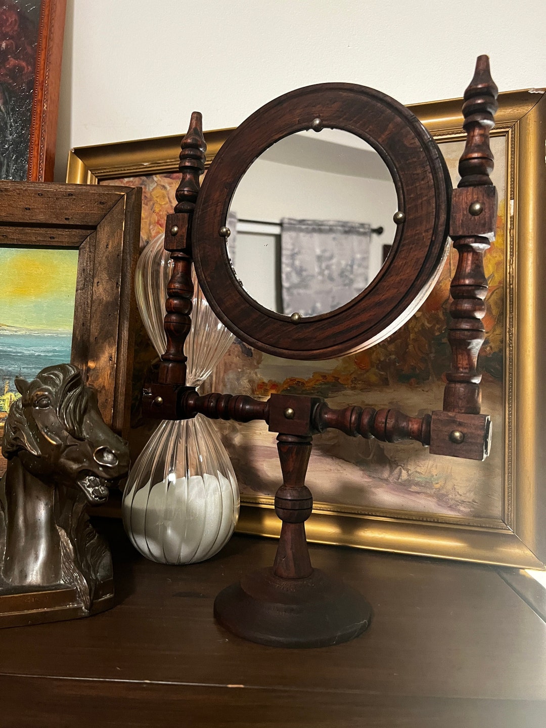 Victorian Wood Pedestal Shaving Mirror - Etsy