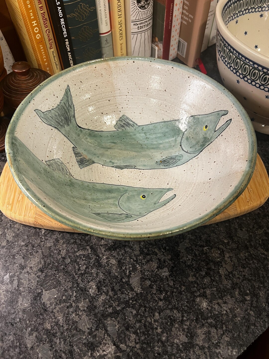 Studio Pottery Hand-painted Fish Design Serving Bowl - Etsy