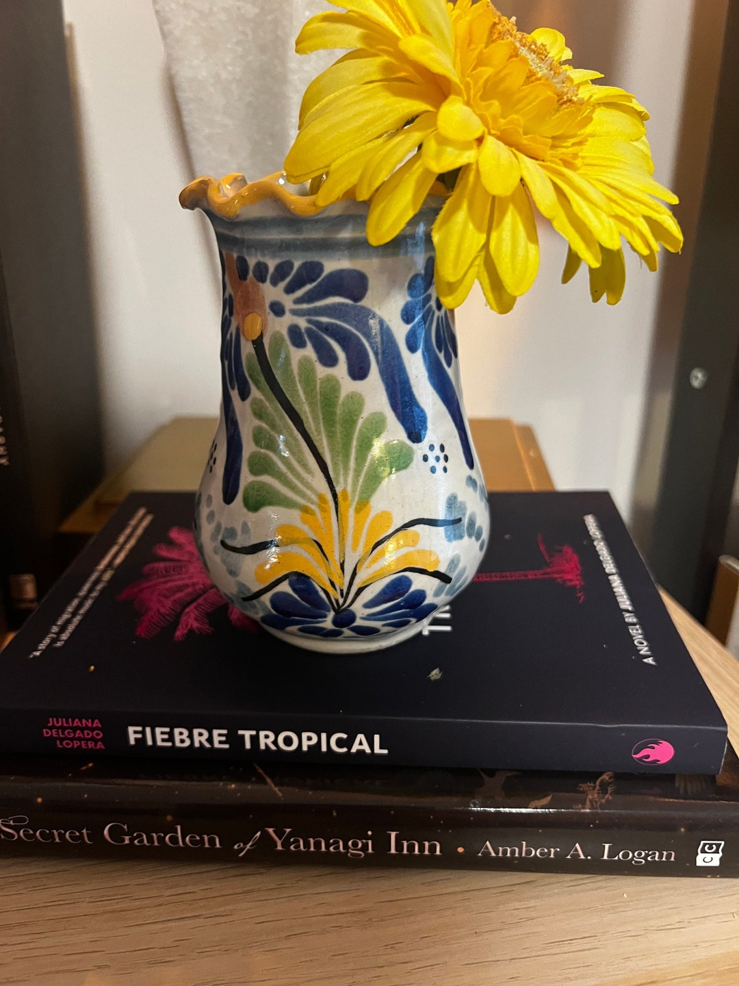 Vintage Casa Rugerio Hand-painted Blue and Yellow Vase - Etsy