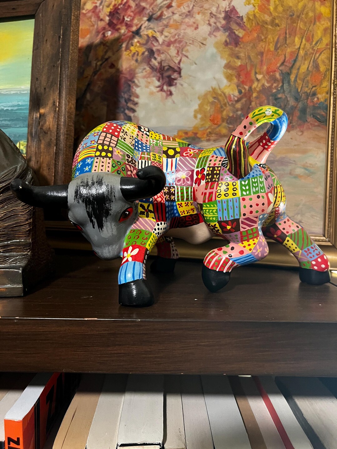 Ceramic Painted Quilted Bull Figure - Etsy