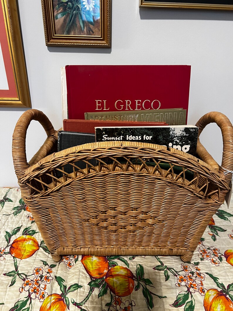 Vintage Wicker Magazine Rack - Etsy