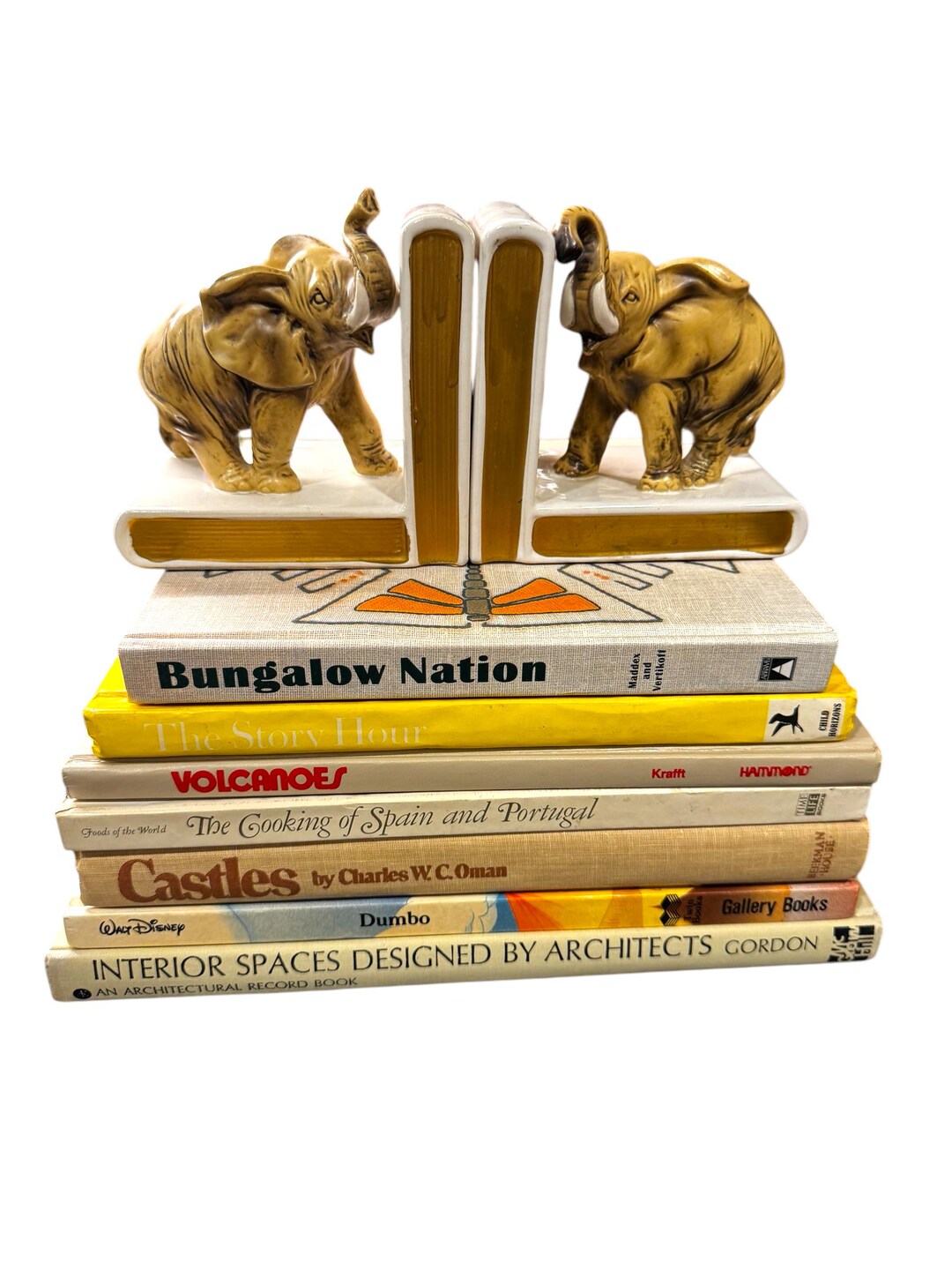 Vintage Lefton Elephant Ceramic Bookends – Trunk up – Japan H4837 – Mid ...