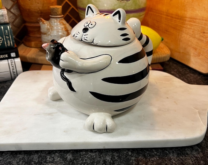Pier 1 Imports Ceramic Cat Teapot Holding Mouse | Black & White ...
