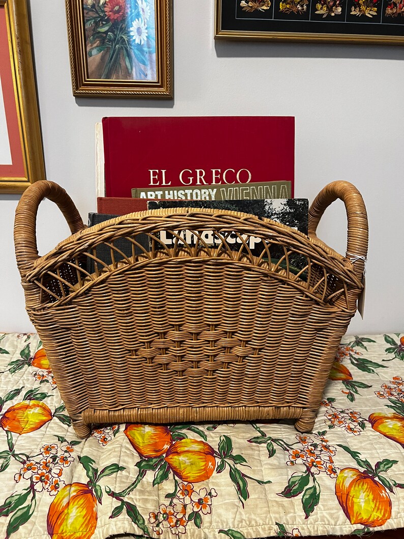 Vintage Wicker Magazine Rack - Etsy