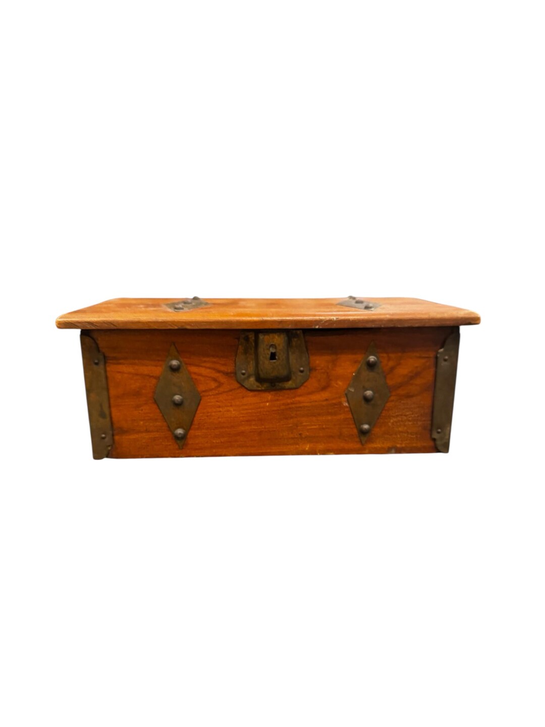 Vintage Wooden Trinket Box With Metal Hardware - Etsy