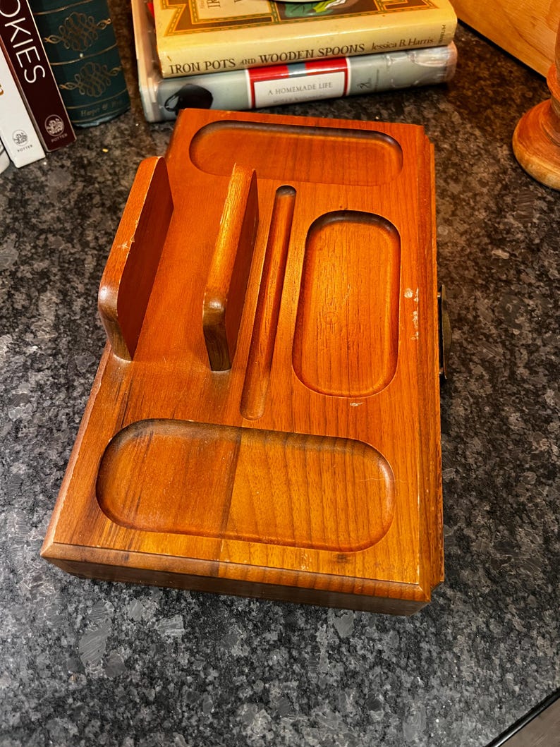 Vintage Mid-century Modern Wooden Desk Valet With Velvet-lined Drawer ...