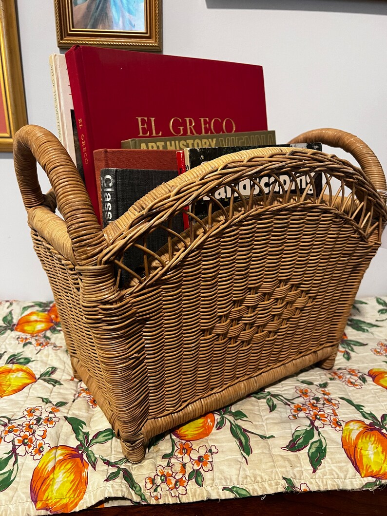 Vintage Wicker Magazine Rack - Etsy