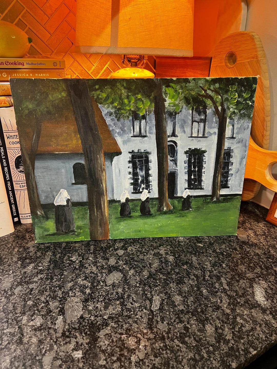 Original Vintage Landscape Painting With Nuns - Canvas Board, 12" X 16 ...