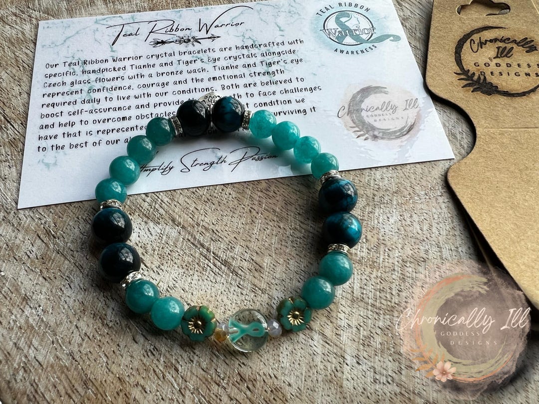 Teal Ribbon Awareness Warrior Crystal Bracelet Energy Jewelry | Chronic ...