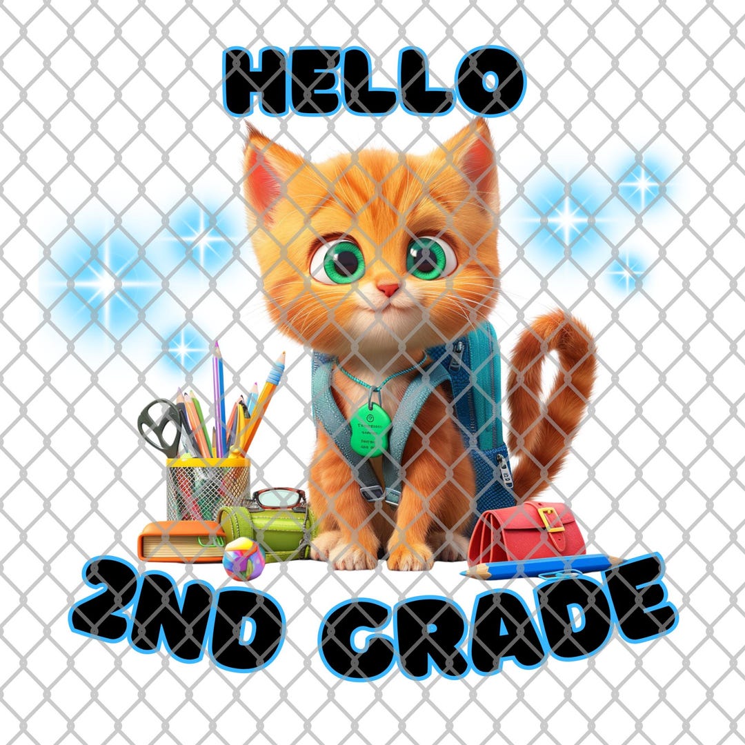 Back to School " Hello 2nd Grade " CUTE KITTEN With Blue or Pink ...