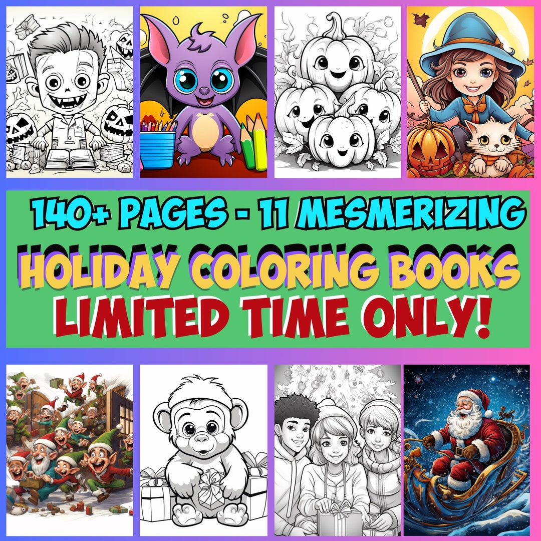 Coloring Book Bundle Pack Holiday Season Coloring Template Kids ...