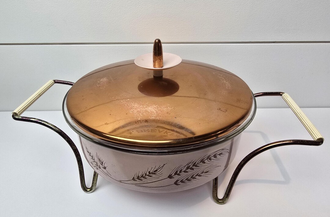 Vintage Pyrex 595 Atomic Wheat Pink Casserole/chafing Dish With Divided ...