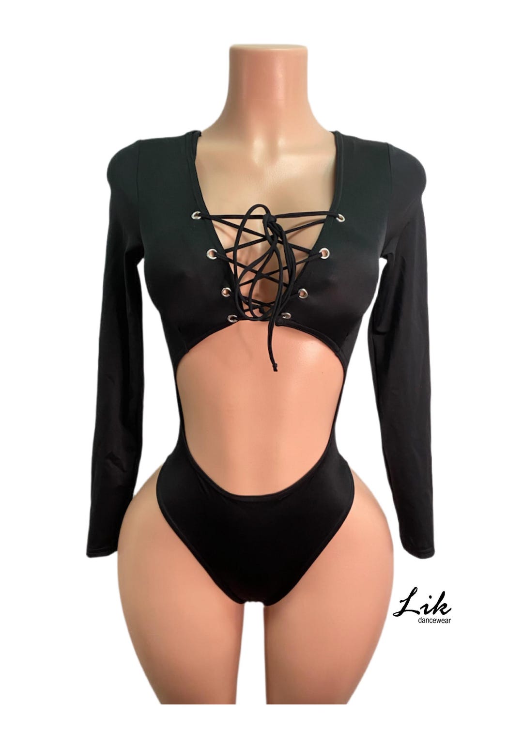 Bottlegirl One-piece Lace up Outfit. Black Long Sleeve for Nightclub, Exotic Dancer, Stripper ...