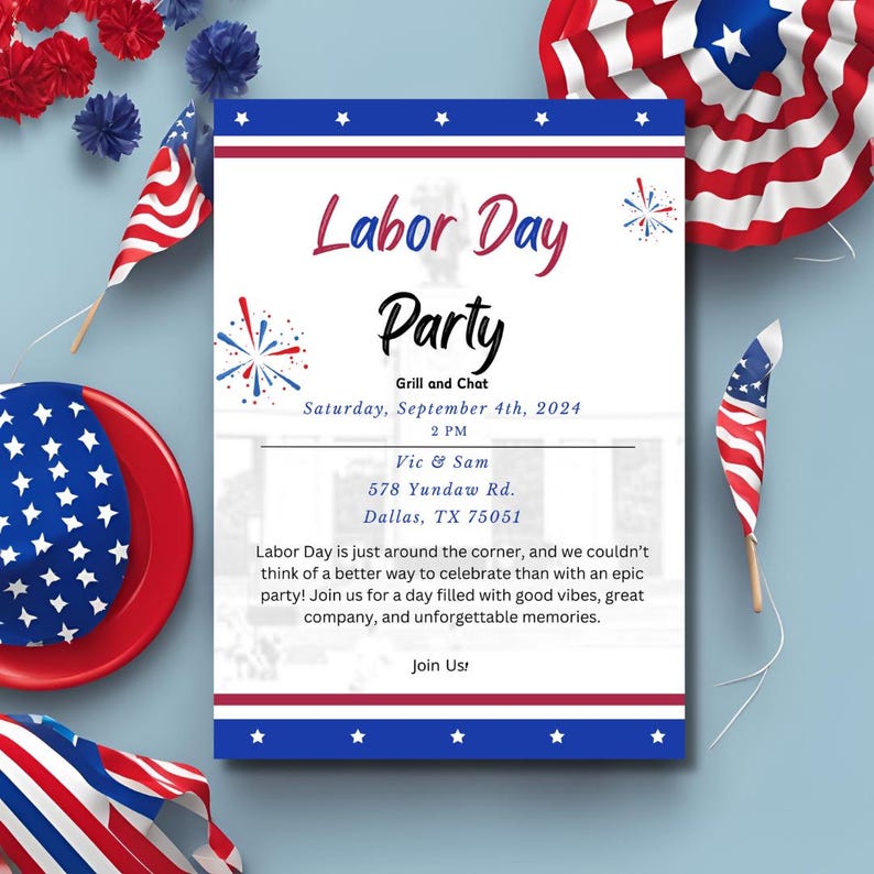 EDITABLE Labor Day Party Invitation Template September 2th Chill ...
