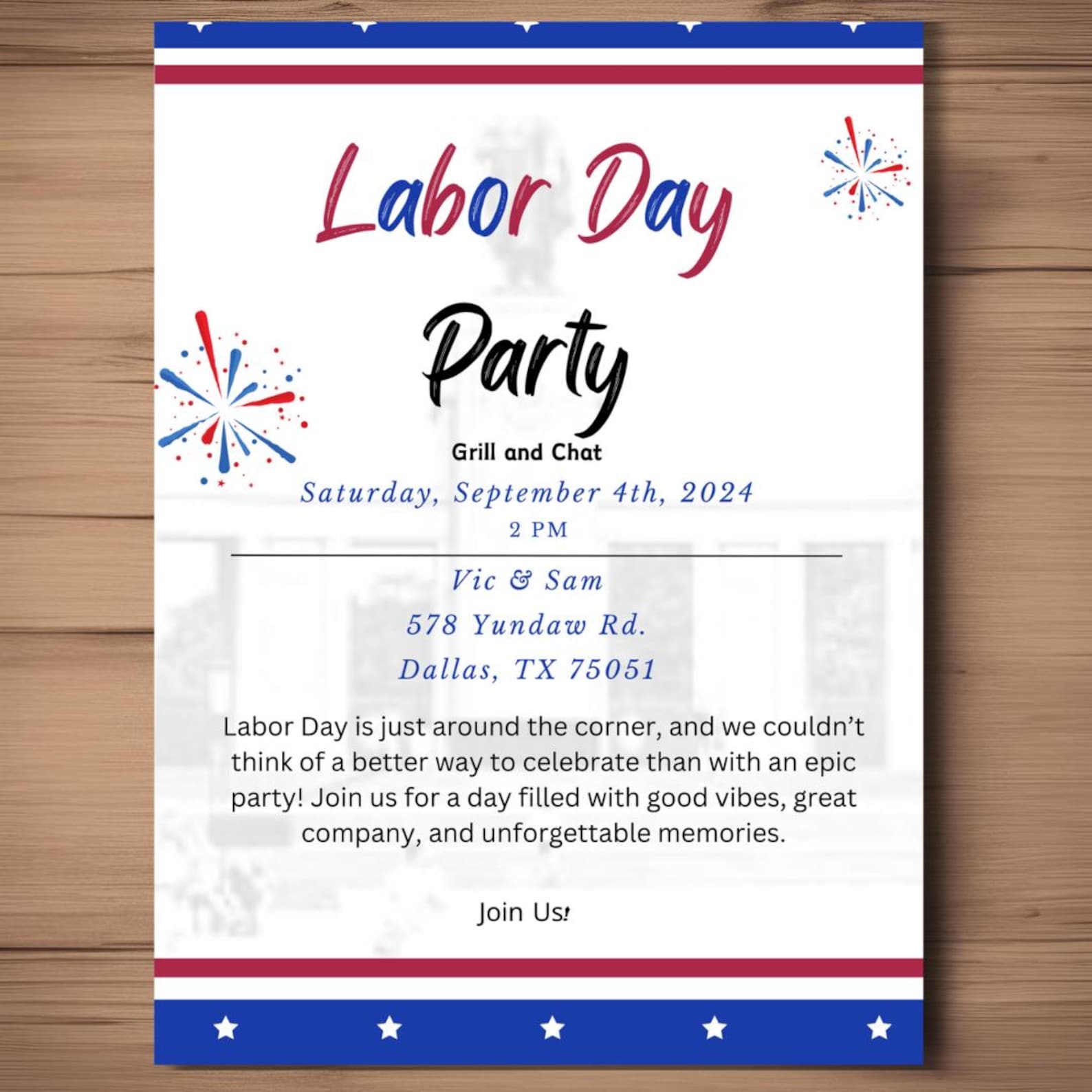 EDITABLE Labor Day Party Invitation Template September 2th Chill ...