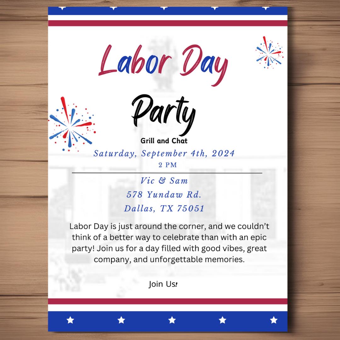 EDITABLE Labor Day Party Invitation Template September 2th Chill ...