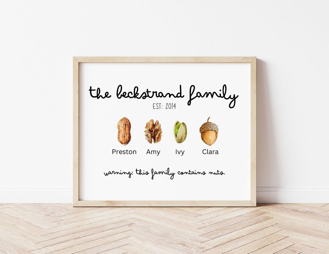 Digital Print, Personalized Family Print, Watercolor Nut, Family Tree ...
