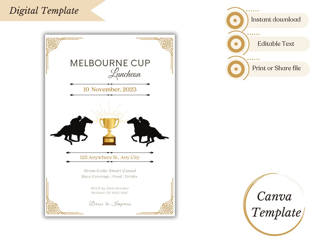 Melbourne Cup Party Invite EDITABLE PRINTABLE Template - Etsy