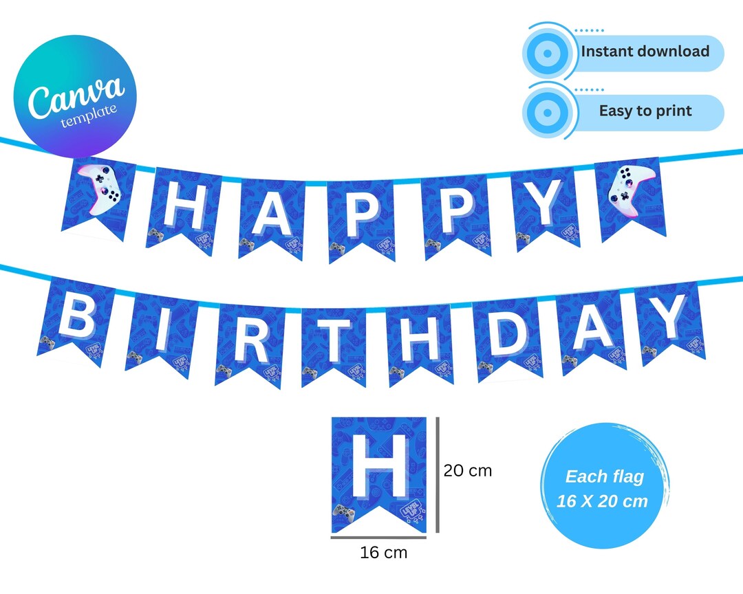 Video Game Theme Happy Birthday Bunting, EDITABLE Flags, PRINTABLE ...