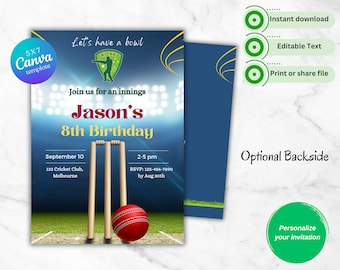 Cricket Theme Birthday Template EDITABLE, Sports Theme, PRINTABLE ...