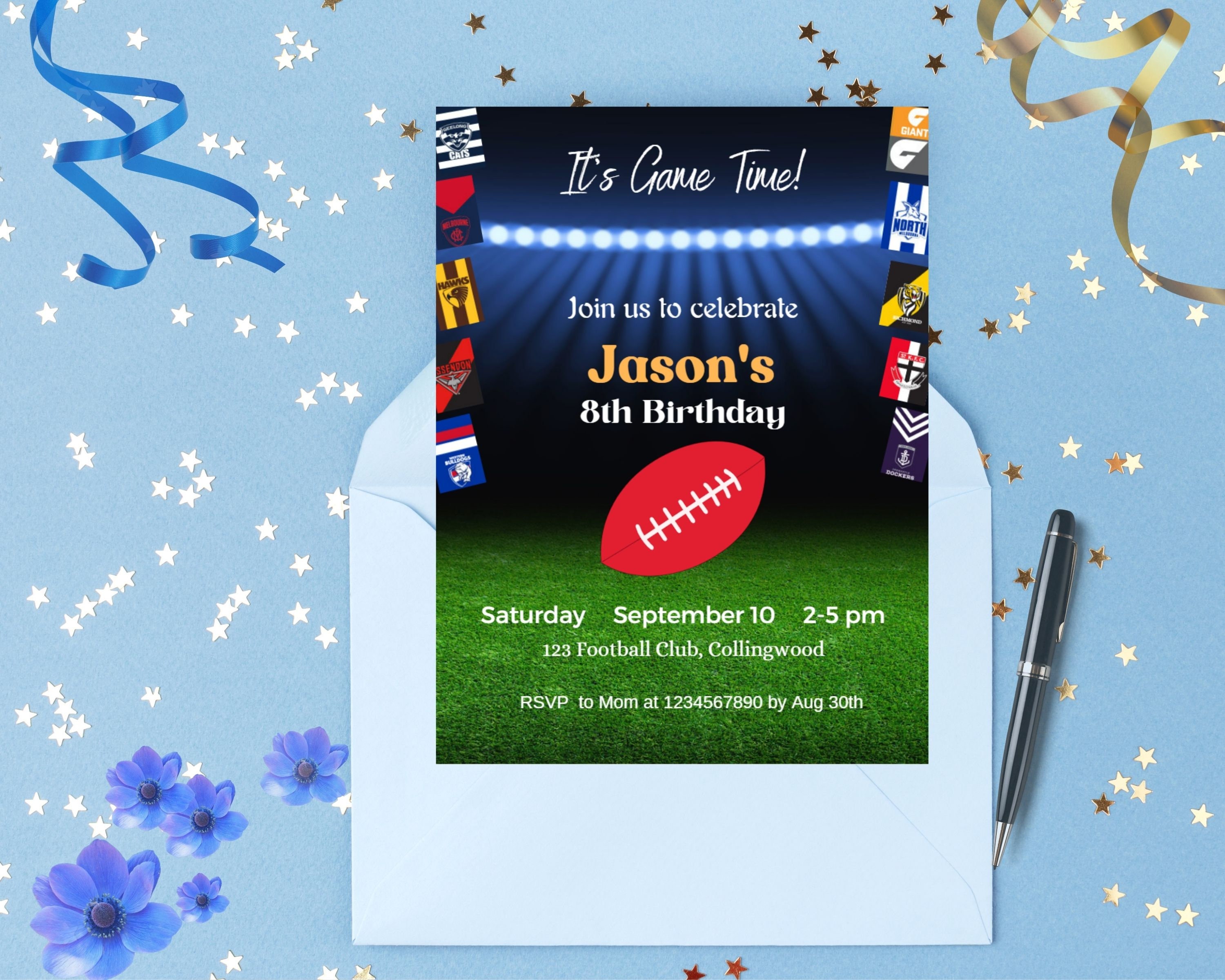 AFL Birthday Template Custom EDITABLE, PRINTABLE Digital Card ...