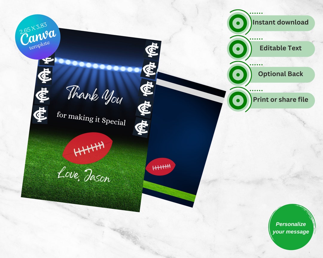 AFL Thank You Favour Tag, PRINTABLE Digital Template, Instant Download, EDITABLE Canva ...