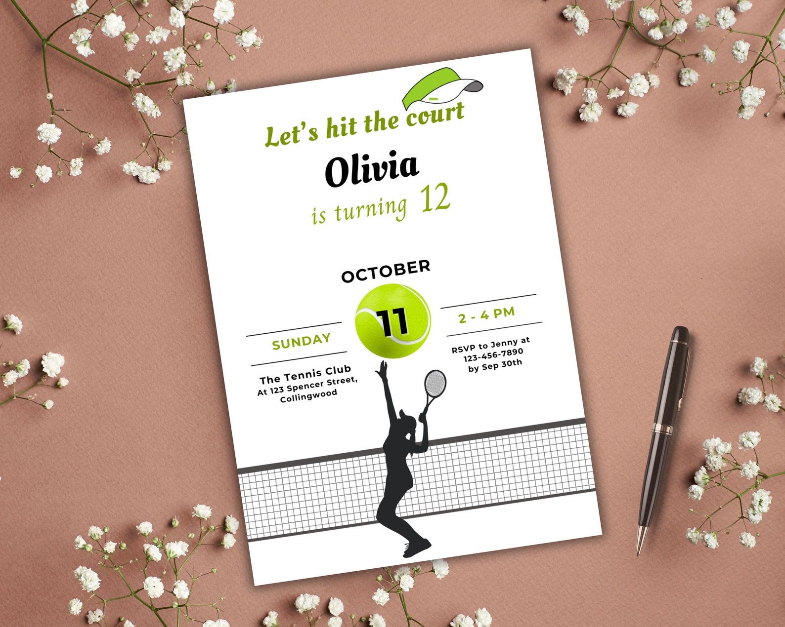 Tennis Birthday Girl Invitation TEMPLATE | EDITABLE | Tennis Court ...