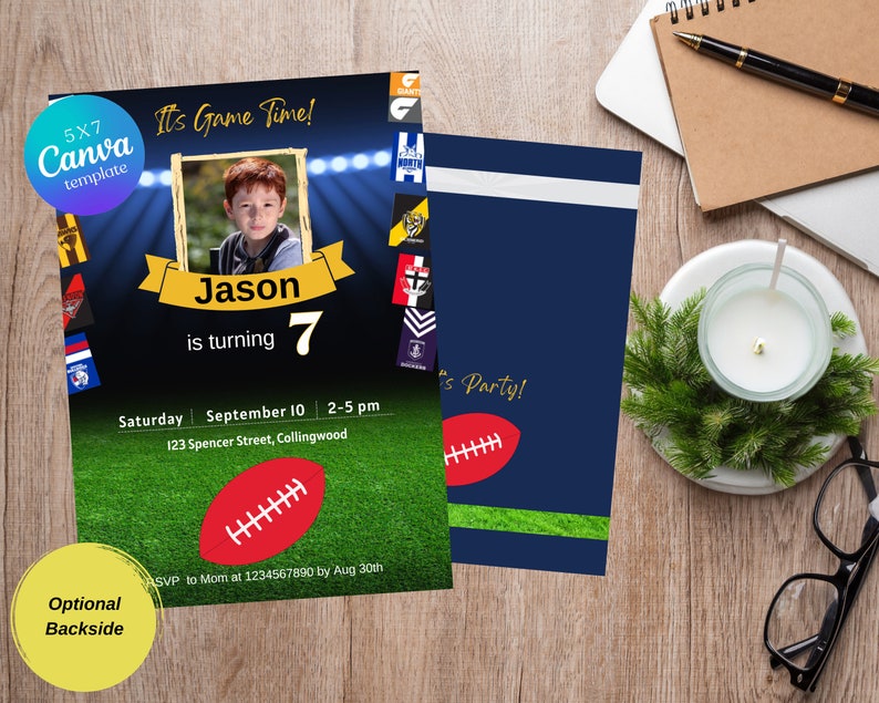 AFL Birthday Photo Template Custom EDITABLE, PRINTABLE Digital Card ...