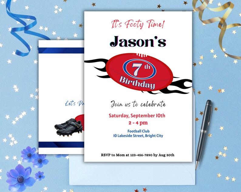 AFL Birthday Invitation | Sports Party Invite | Footy Theme | Australia ...
