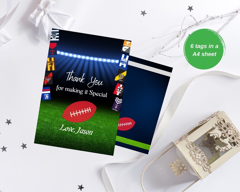 AFL Thank You Favour Tag, PRINTABLE Digital Template, Instant Download, EDITABLE Canva ...