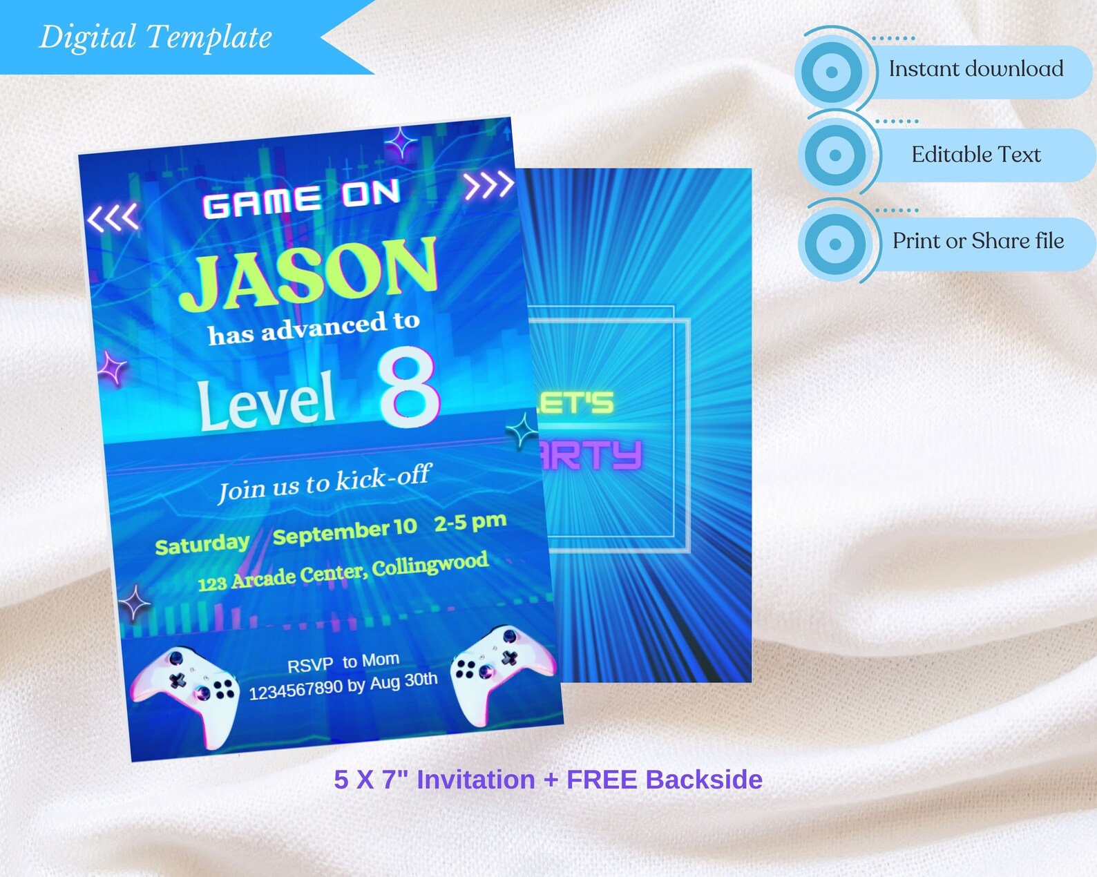 Video Game Birthday Template Custom EDITABLE, PRINTABLE Digital Card ...