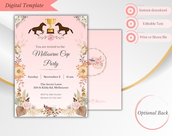 Melbourne Cup Party Invite, EDITABLE, PRINTABLE Template, Derby, Spring ...