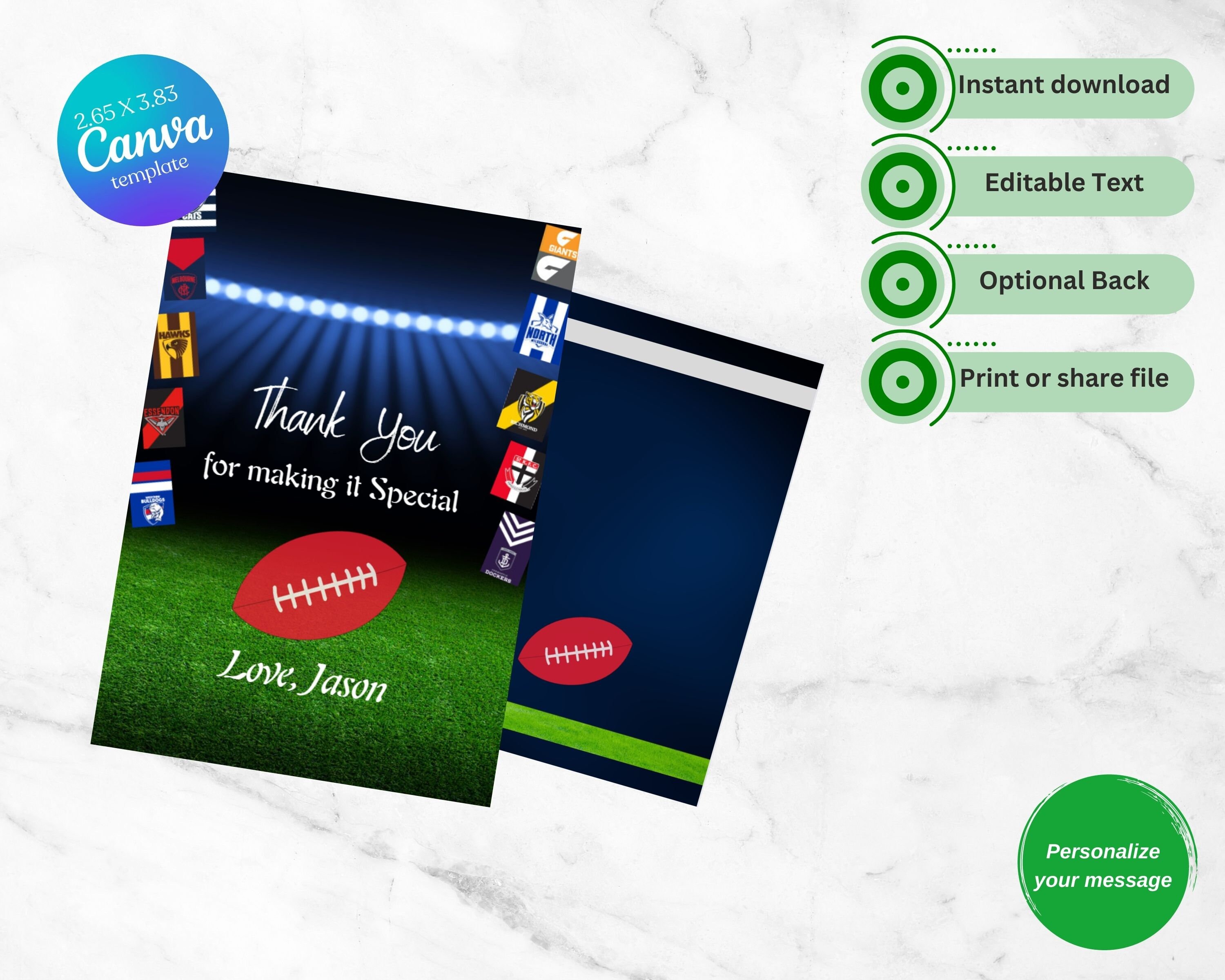 AFL Thank You Favour Tag, PRINTABLE Digital Template, Instant Download ...