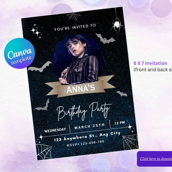 Wednesday Addams Editable Invitation - Etsy