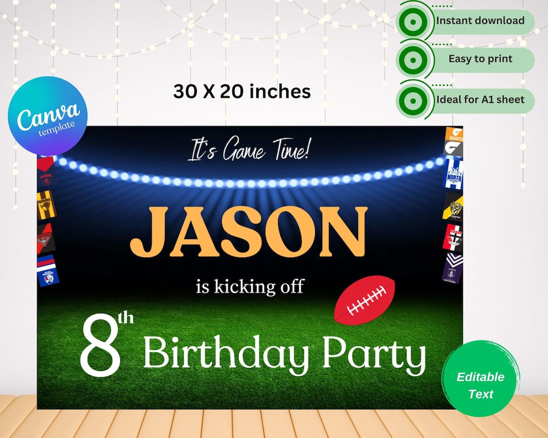 Australia Football Birthday Backdrop, AFL Theme Tapestry, Personalized ...