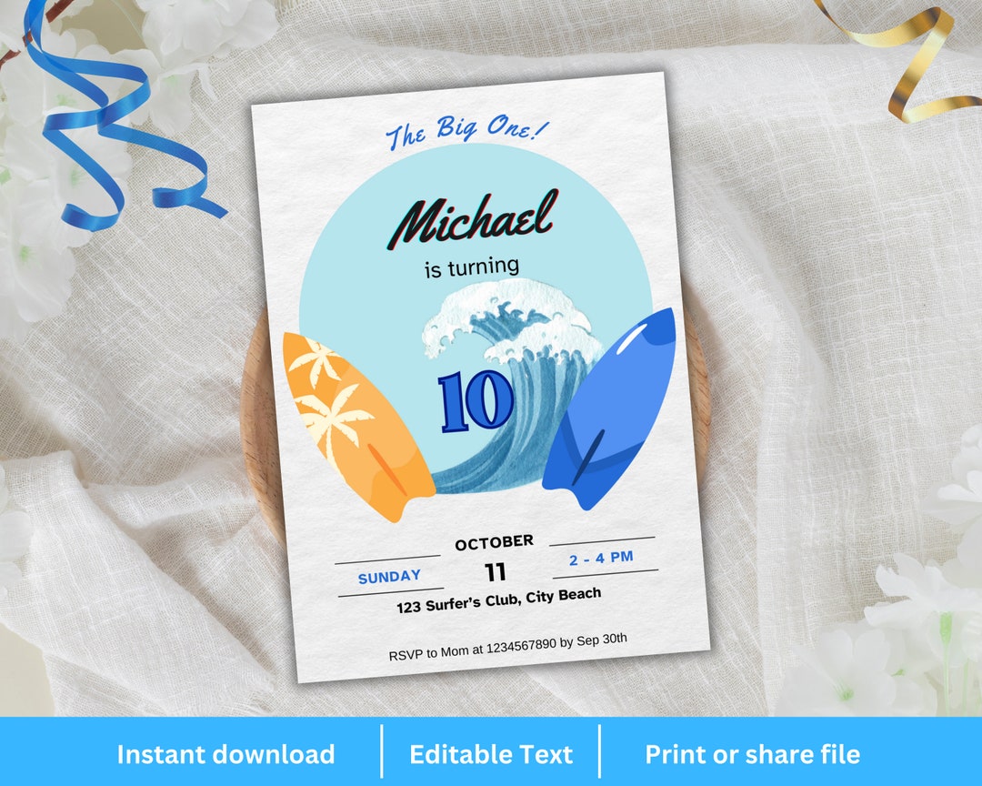 Surfing Birthday Party Invitation | Beach Party | Kids or Adult ...