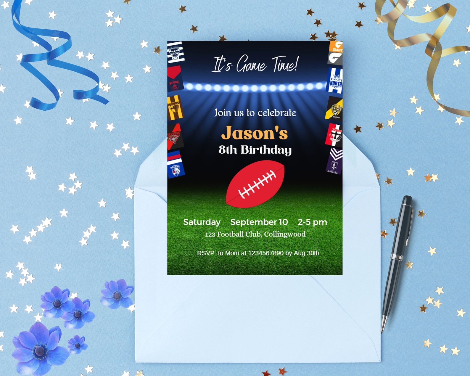 AFL Birthday Template EDITABLE, Digital Card, Thank You Tag, Australian ...