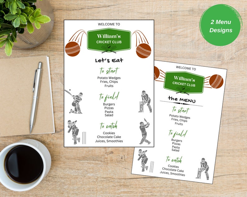 Cricket Theme Menu Card, Food Menu Template, EDITABLE, Sports Theme ...