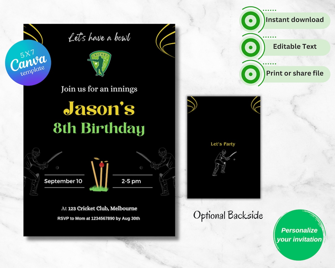 Cricket Theme Birthday Template EDITABLE, Sports Theme, PRINTABLE ...