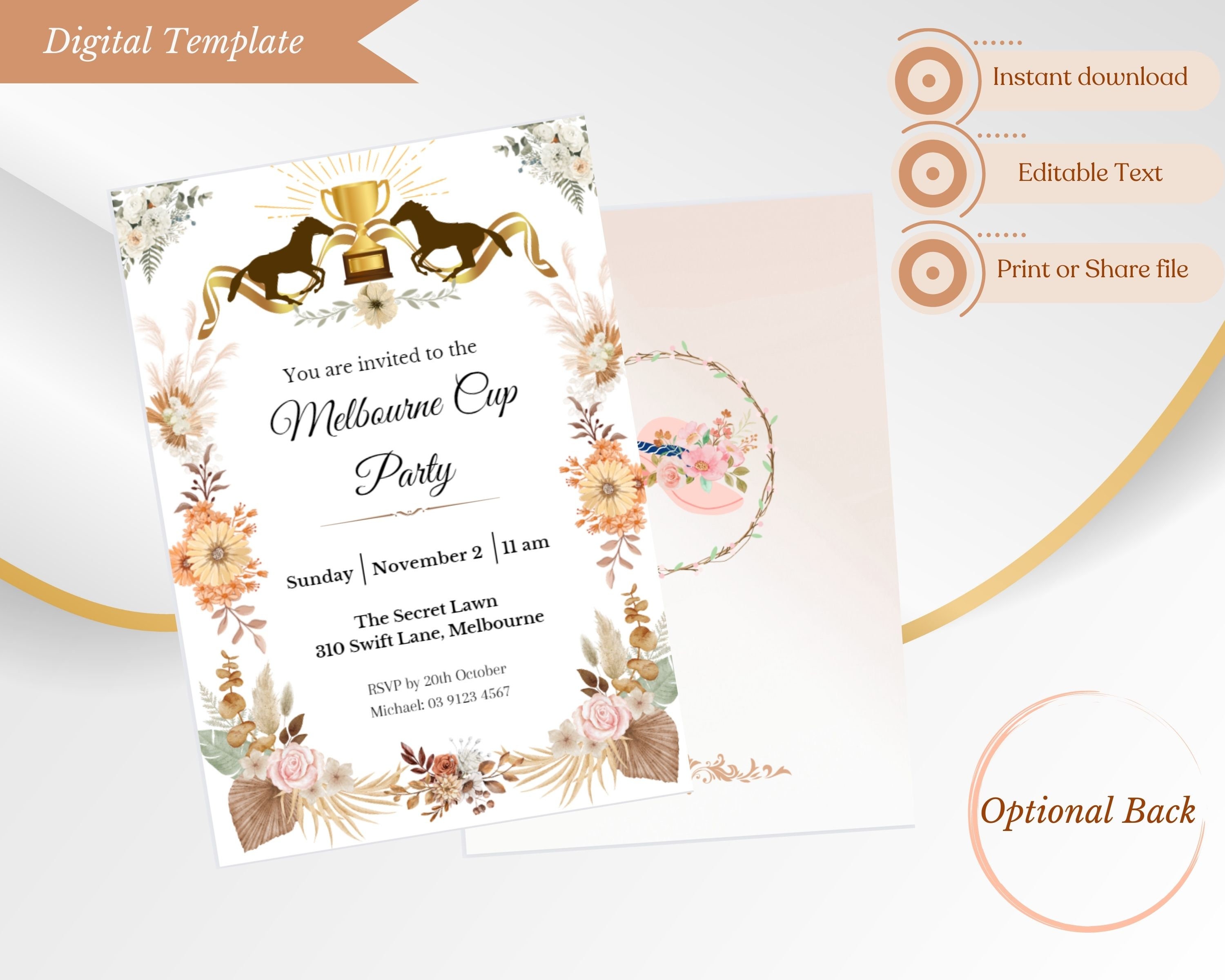 Melbourne Cup Party Invite, EDITABLE, PRINTABLE Template, Derby, Spring ...